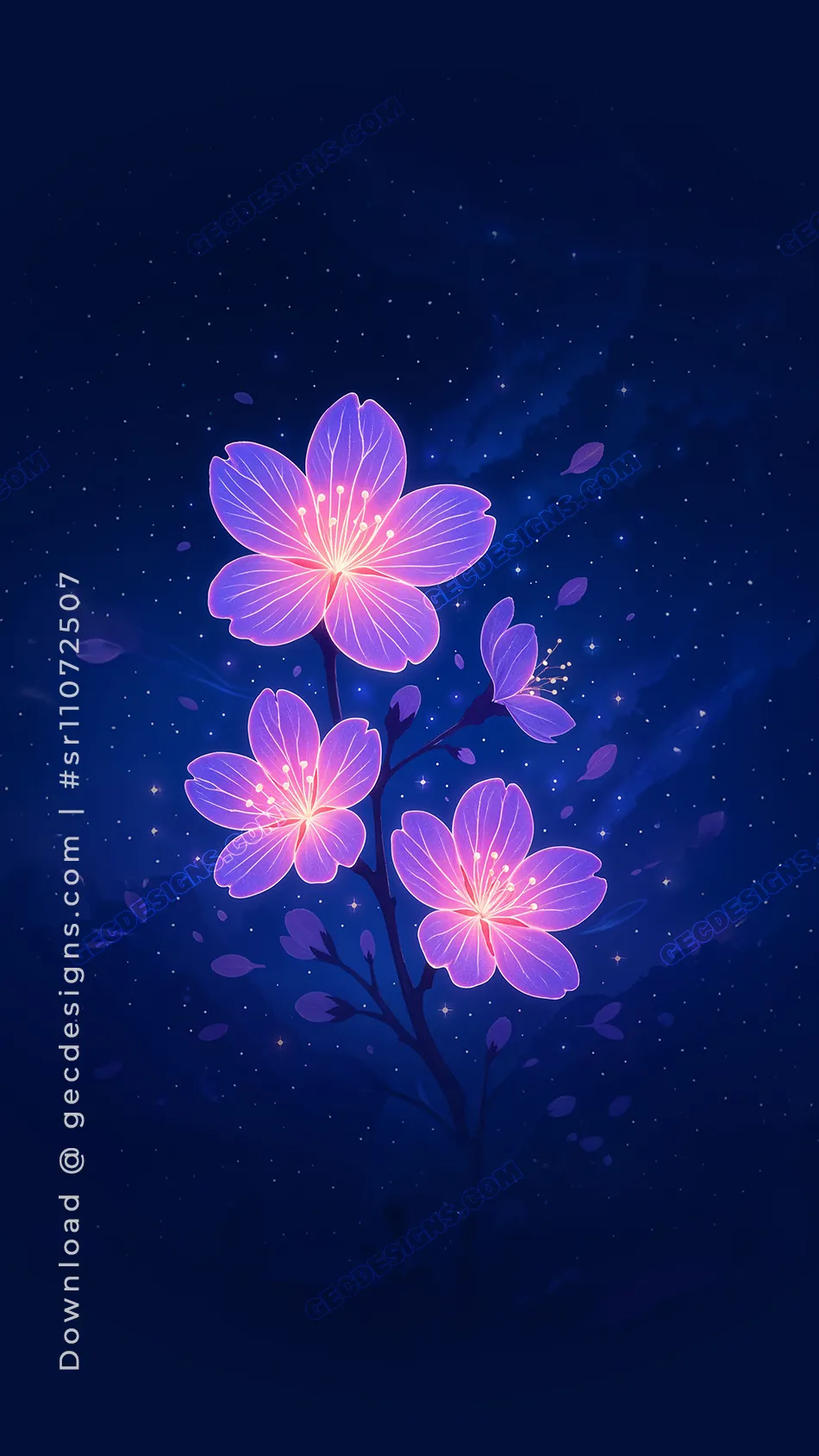 Glowing Purple Cherry Blossom iPhone Wallpaper with Starry Night Sky in Aesthetic 4K Style - GEC ...