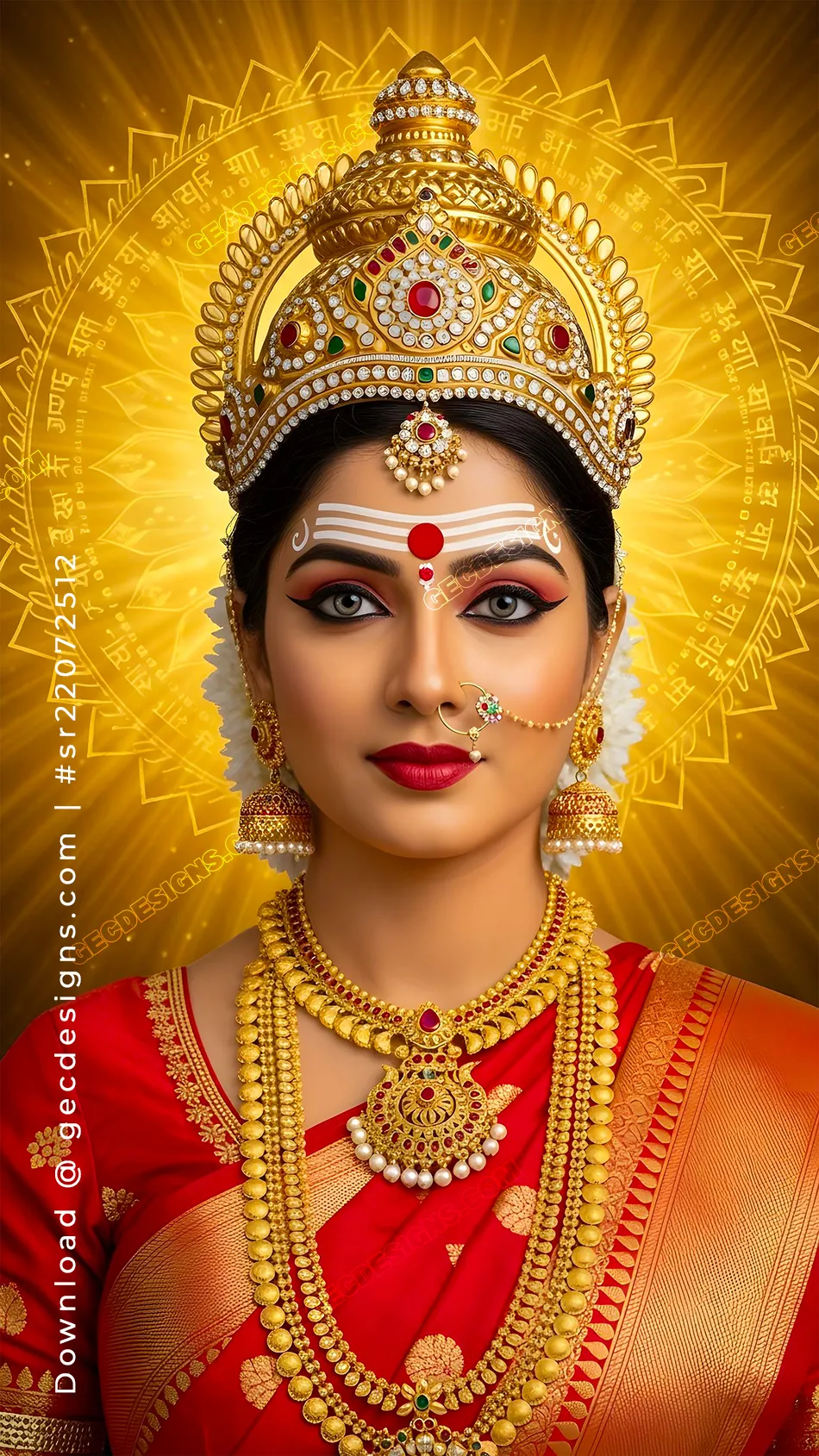 Goddess Shakti iPhone Wallpaper in Red Saree with Divine Golden Crown ...