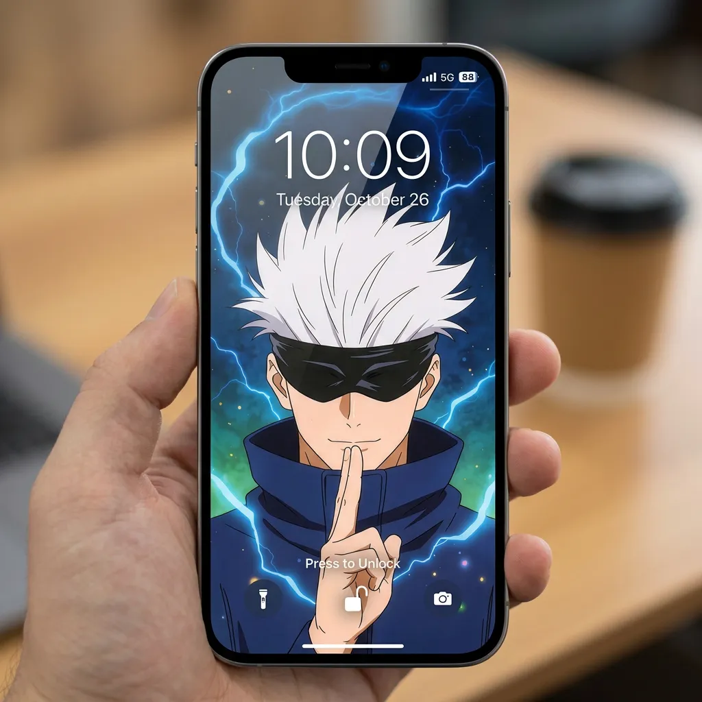 Gojo Satoru Anime iPhone Wallpaper with White Hair, Blindfold Style ...