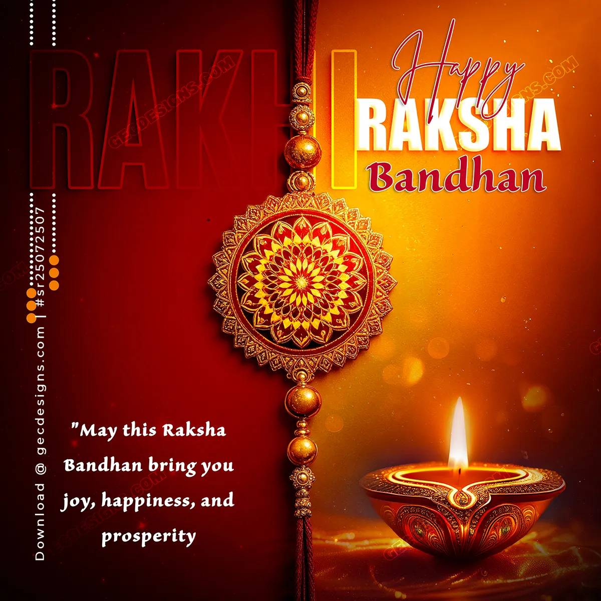 Golden Rakhi with Diya on Festive Background, Happy Raksha Bandhan ...