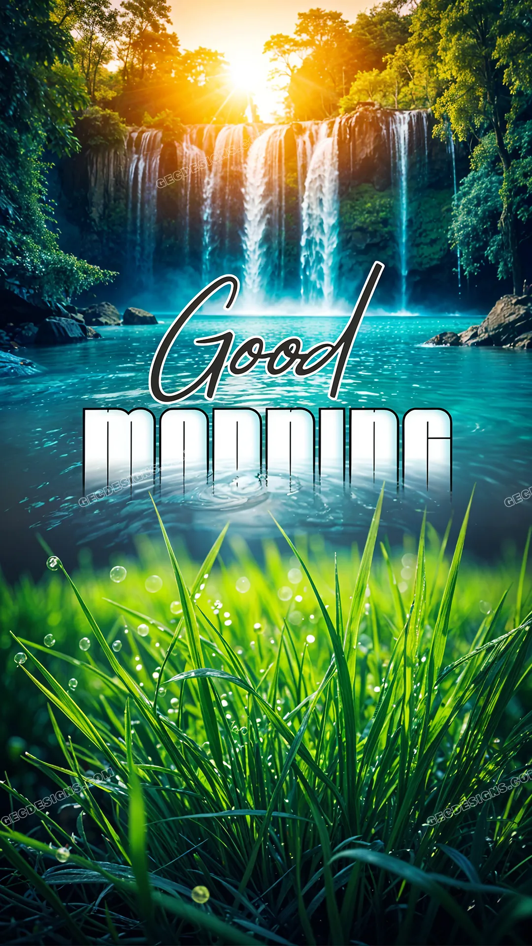 Good Morning image with beautiful waterfall background mobile wallpaper ...