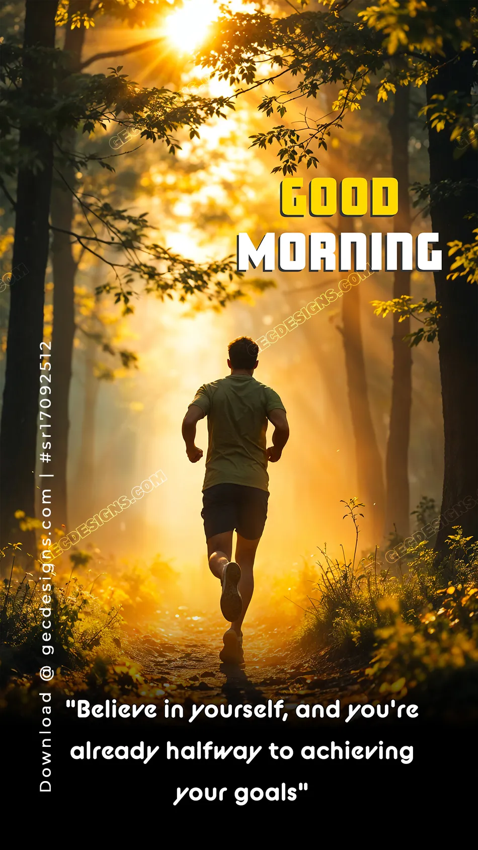 Good Morning Image with Motivational Quote and Sunrise Jogging Scene ...