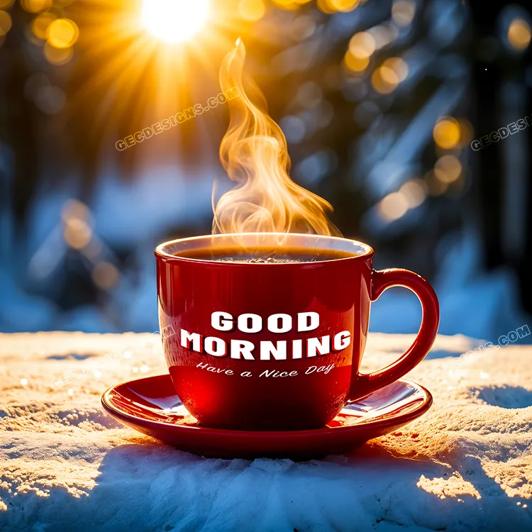 Good Morning Wallpaper, Beautiful winter Sunrise with Steaming coffee ...
