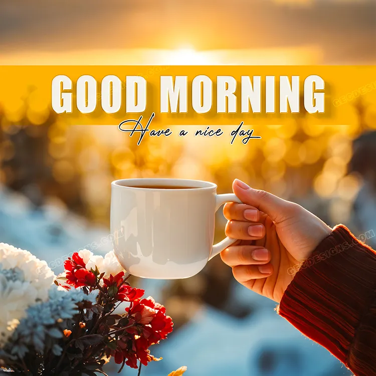 Good Morning winter wallpaper, A Girl hand holding a Hot coffee cup on ...
