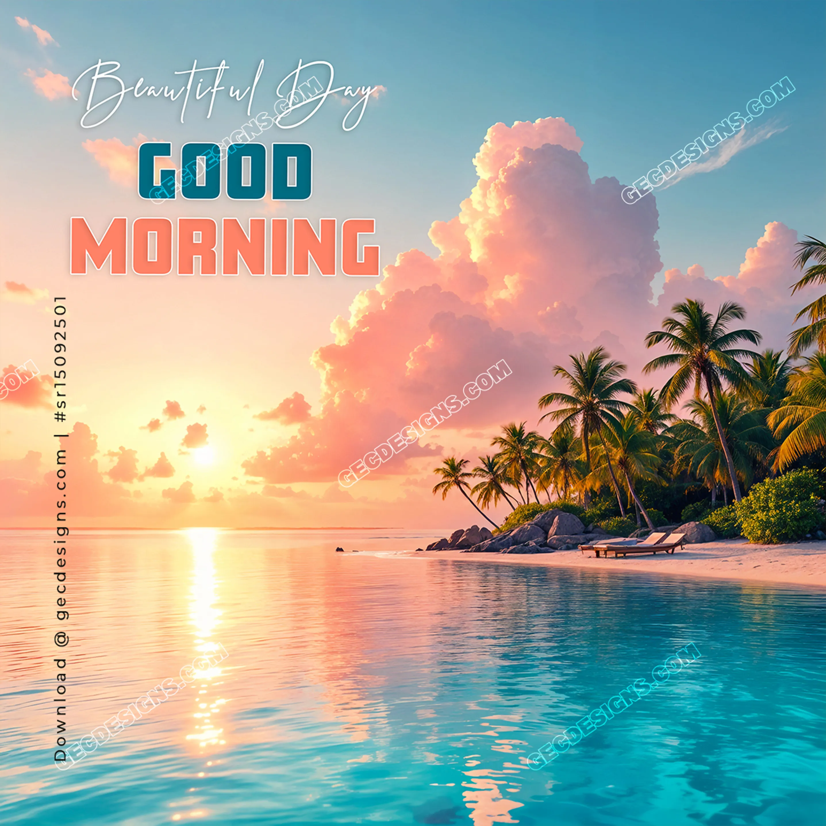 Good Morning Wishes with Peaceful Tropical Beach Sunrise and Positive ...
