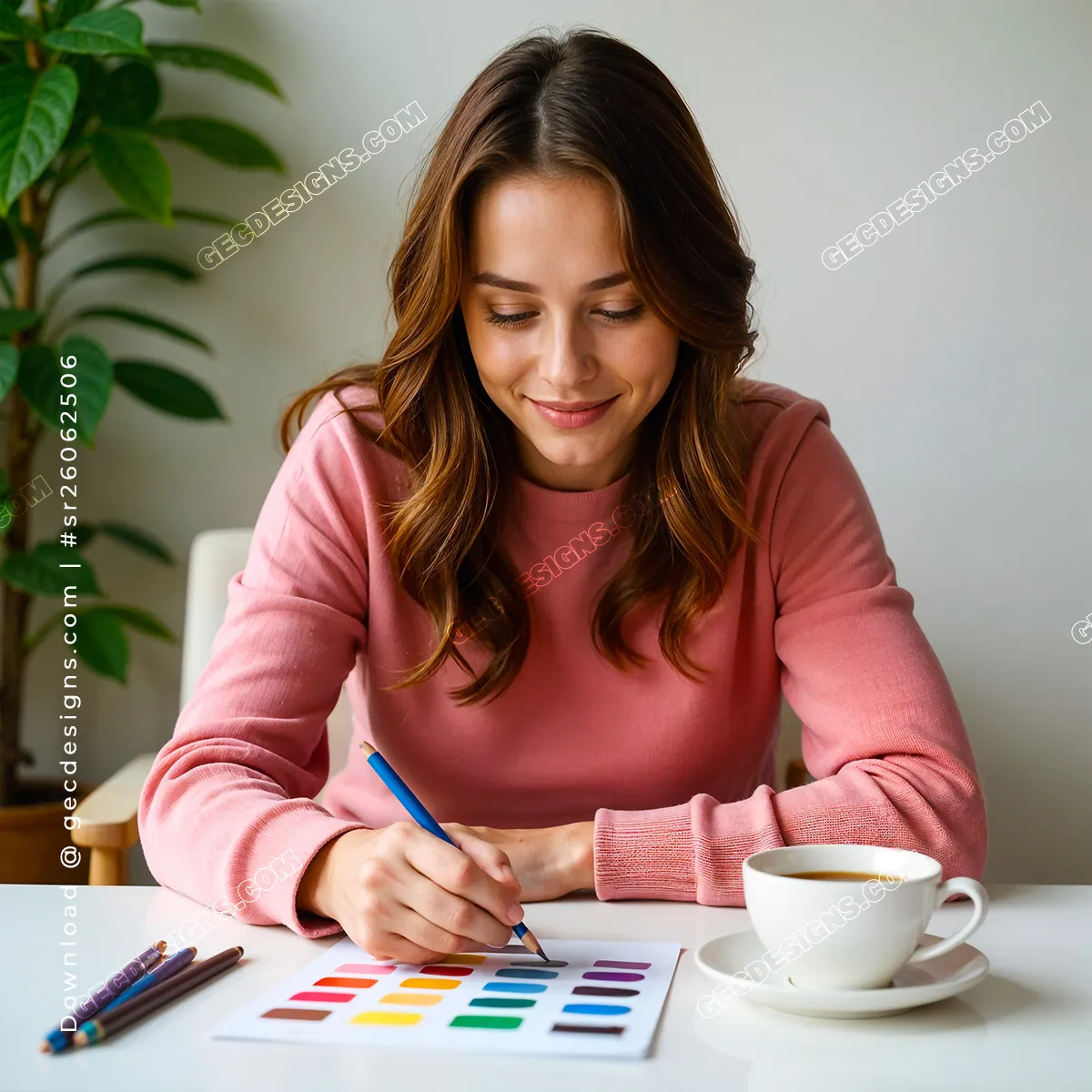 Graphic designer working on color swatches, Designer workspace AI ...