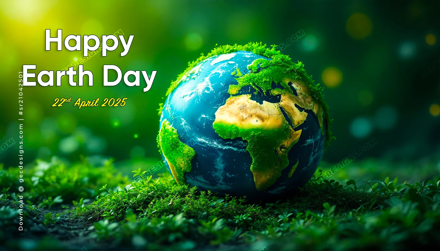 Green Earth Day background green globe in the forest - GEC Designs