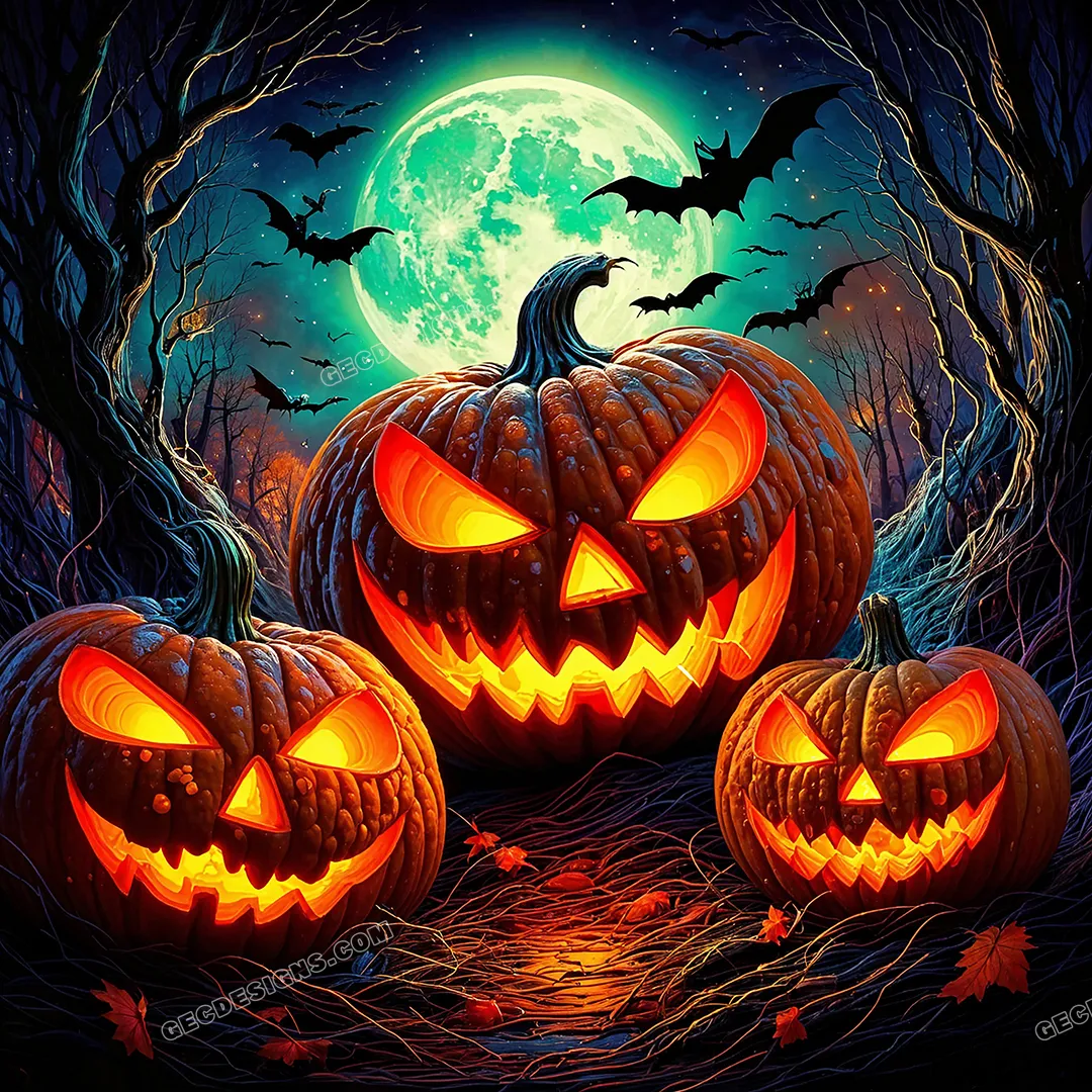 Halloween wallpaper, Illuminated Evil Pumpkins and Bats in a spooky ...