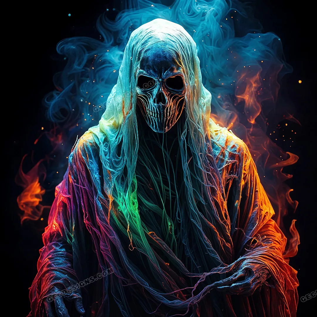 Halloween wallpaper, spooky ghost in a haunted background - GEC Designs