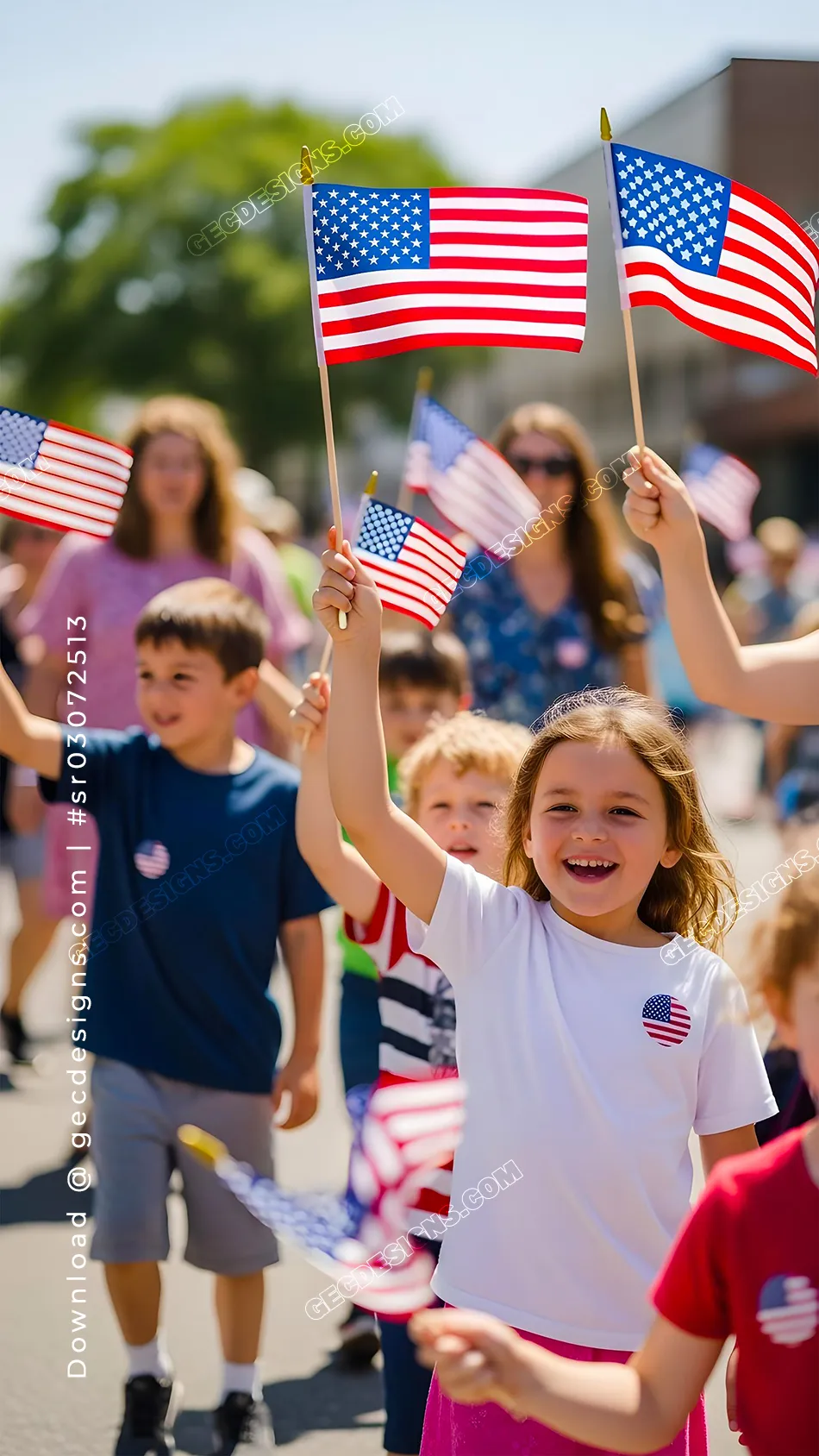 Happy American Independence Day Parade Image with Children Waving US ...