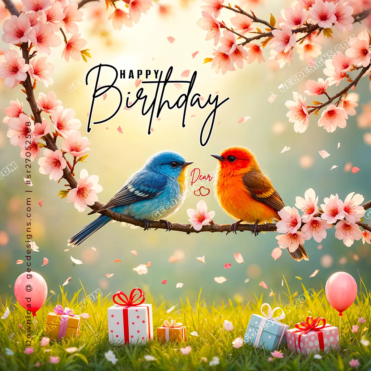 Happy Birthday card with the Cute Birds background - GEC Designs