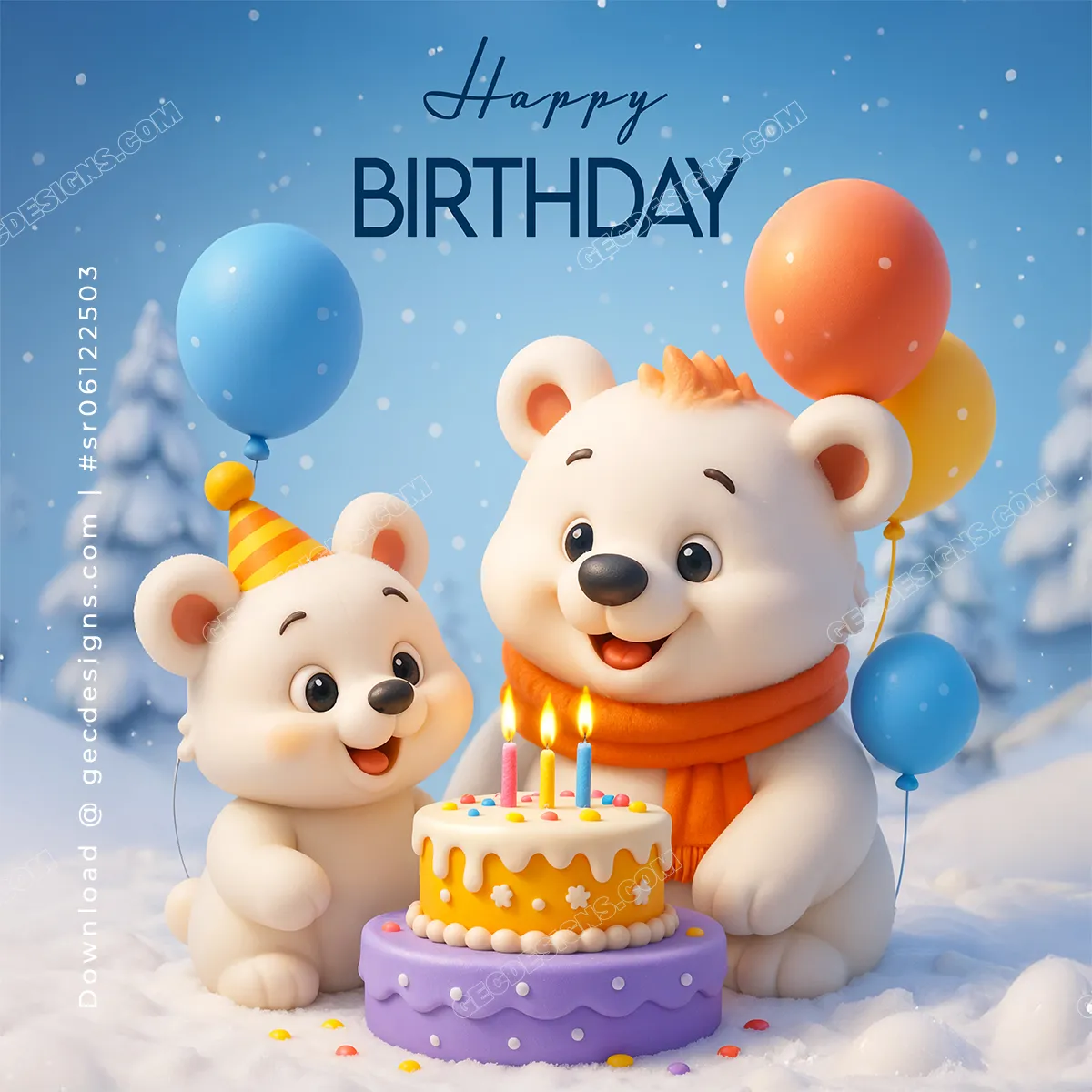 Happy Birthday Image featuring cute polar bears with balloons and a ...