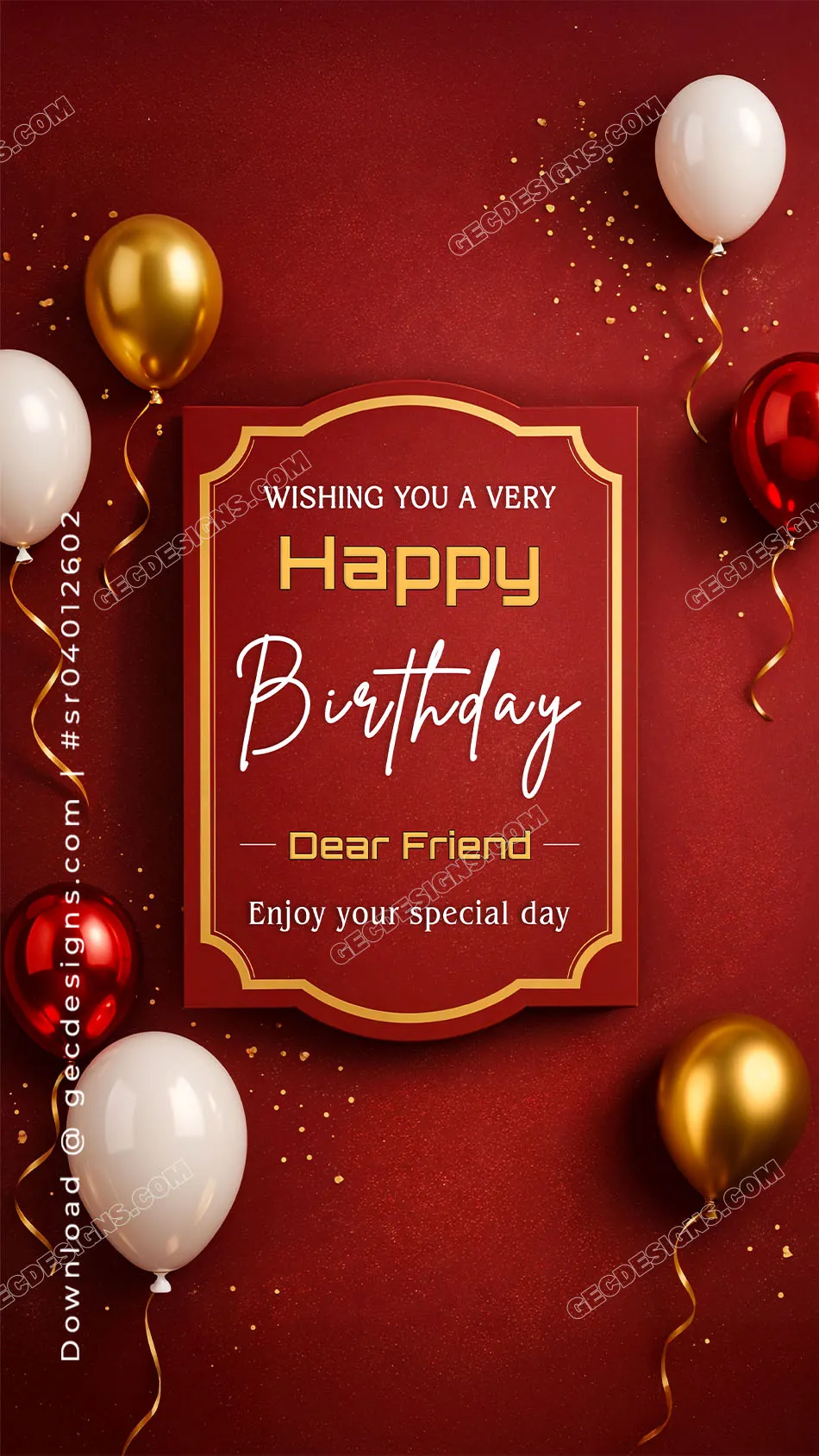 Happy Birthday Wishes Image for Dear Friend with Elegant Red and Gold ...