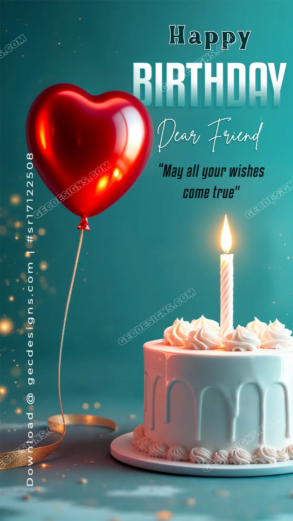 Happy Birthday wishes image for dear friend with heart balloon, cake ...