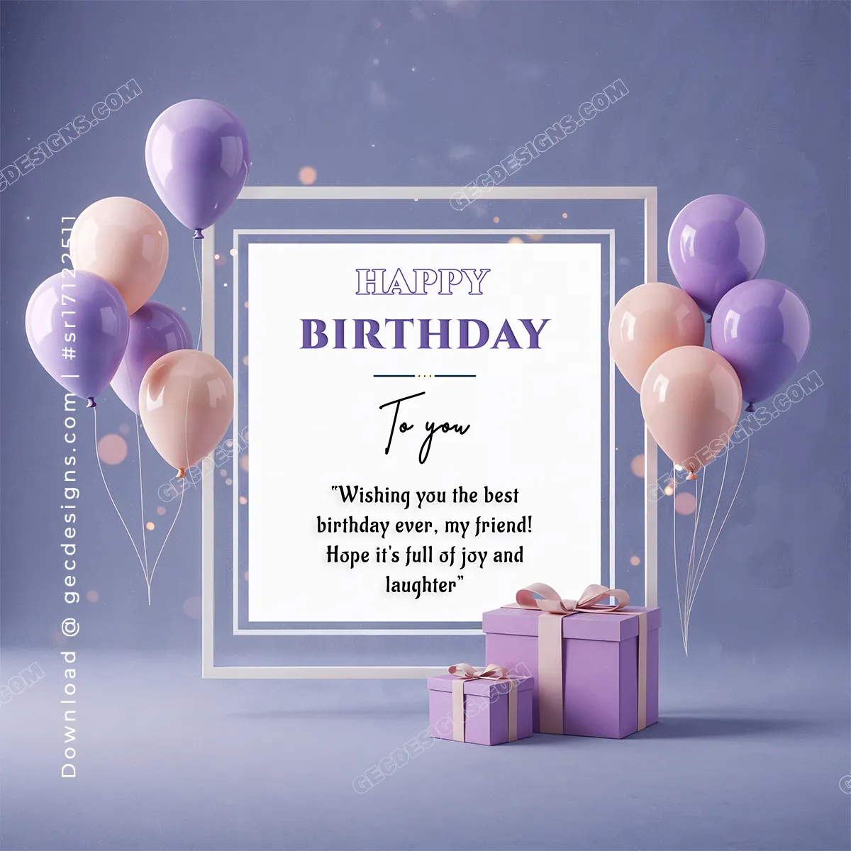 Happy Birthday wishes image for friend with pastel balloons, gift boxes ...