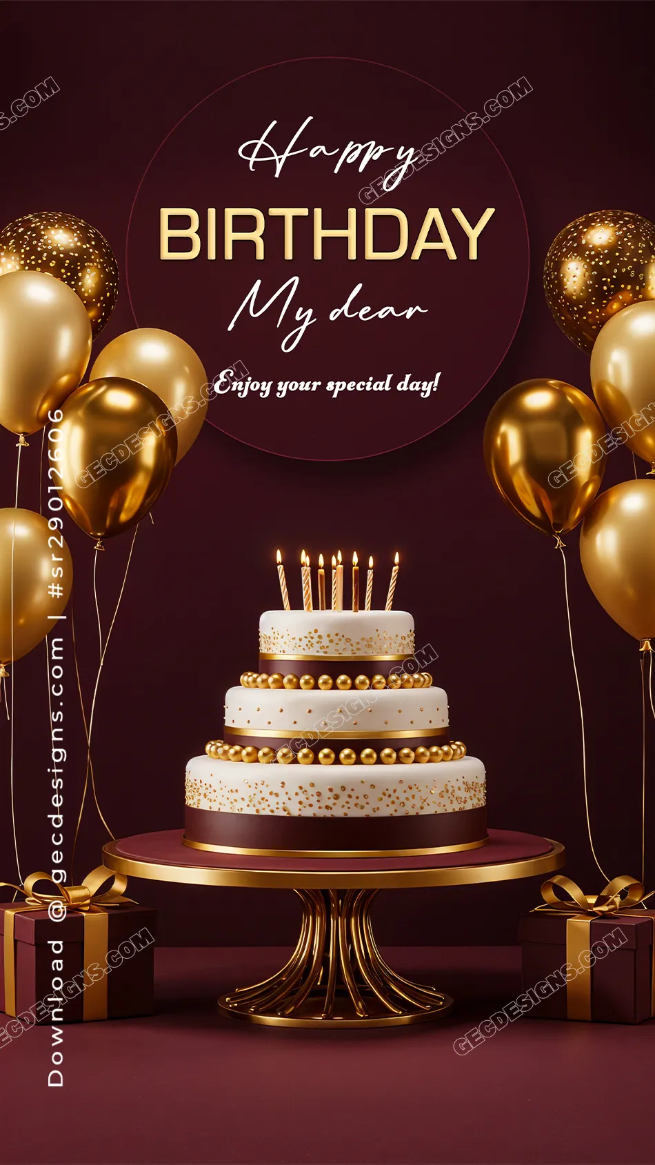 Happy Birthday Wishes Image with Elegant Gold Cake, Balloons, and ...
