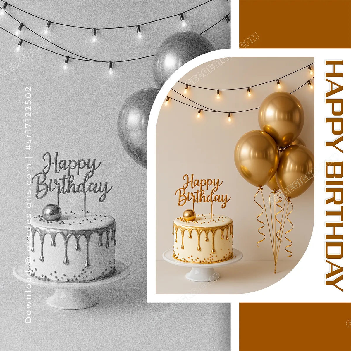 Happy Birthday wishes image with gold cake, balloons, and soft lights ...