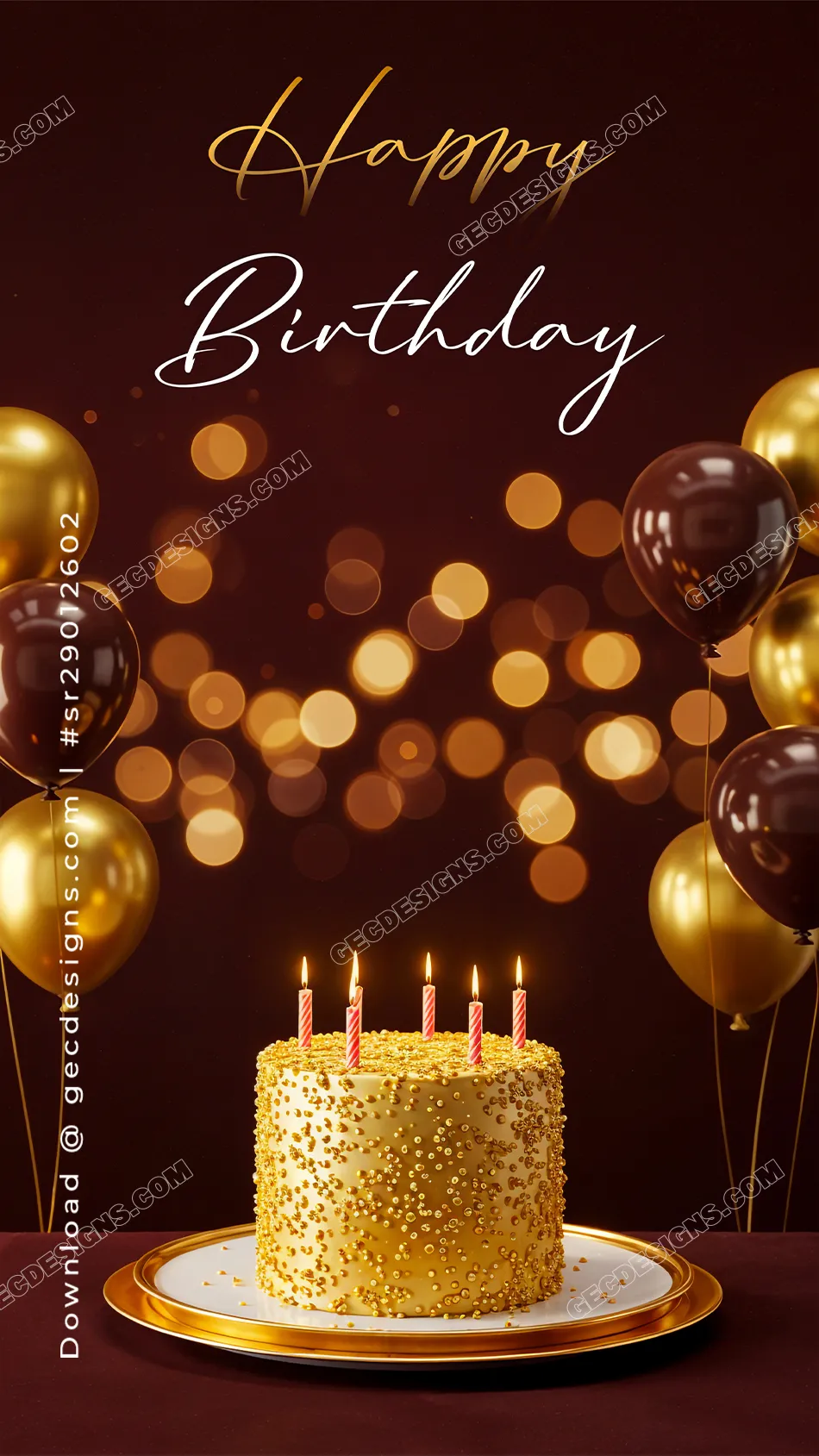 Happy Birthday Wishes Image with Gold Cake, Balloons, and Warm Bokeh ...