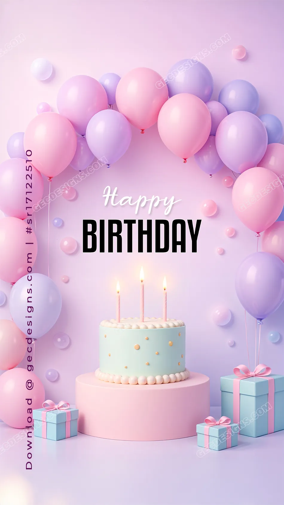 Happy Birthday wishes image with pastel balloons, cake candles, and ...
