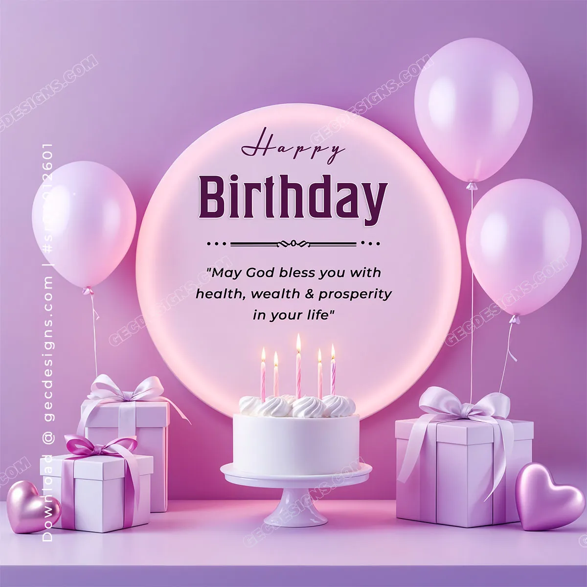 Happy Birthday Wishes Image with Soft Pink Balloons, Cake, and ...