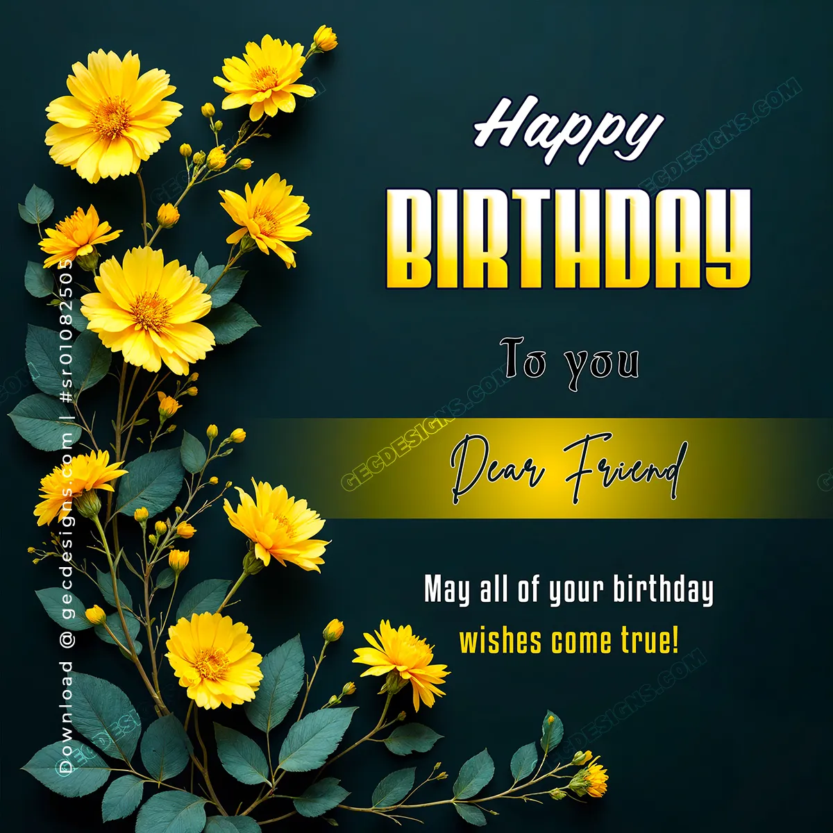 Happy Birthday Wishes Image with Yellow Flowers and Elegant Greeting ...