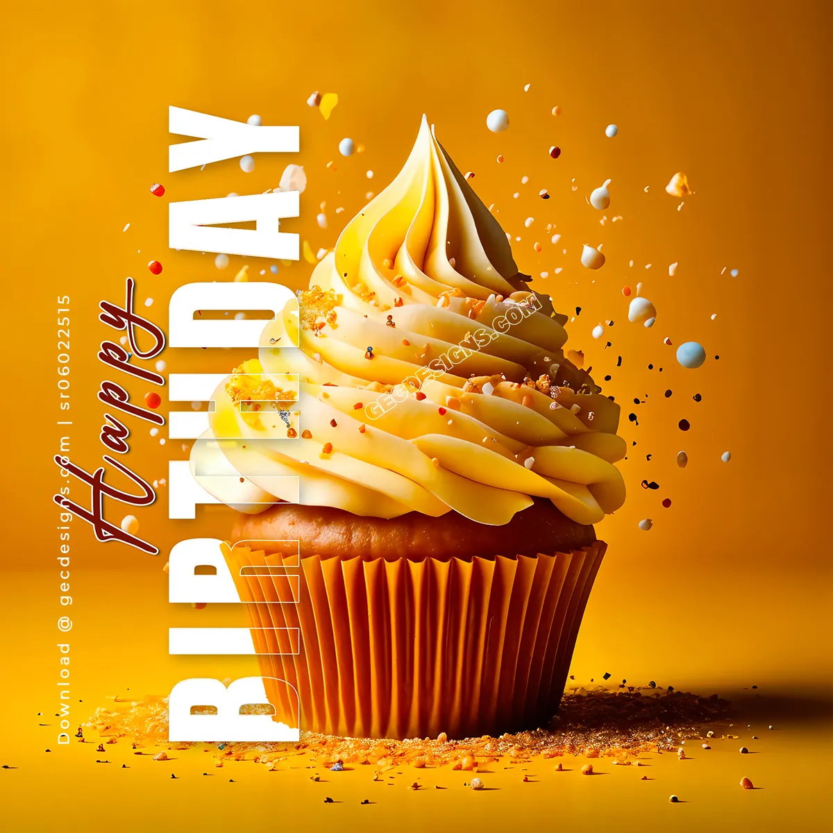 Happy Birthday Wishes with a Cupcake background - GEC Designs