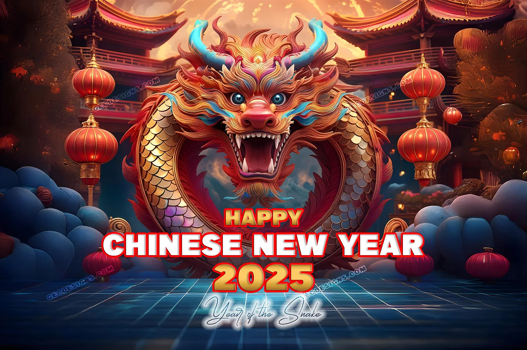 Happy Chinese New Year festive greetings with Chinese dragon background ...