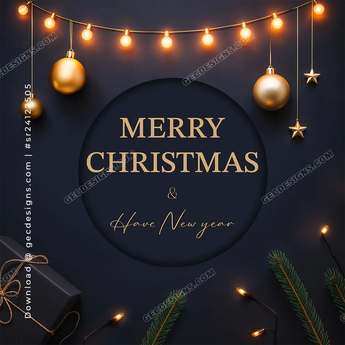 Happy Christmas Wishes in Dark Blue and Gold Design with Elegant Lights ...