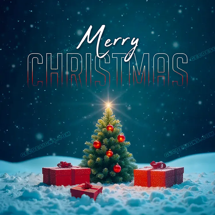 Happy Christmas with a cute little Christmas tree in a snowy background ...