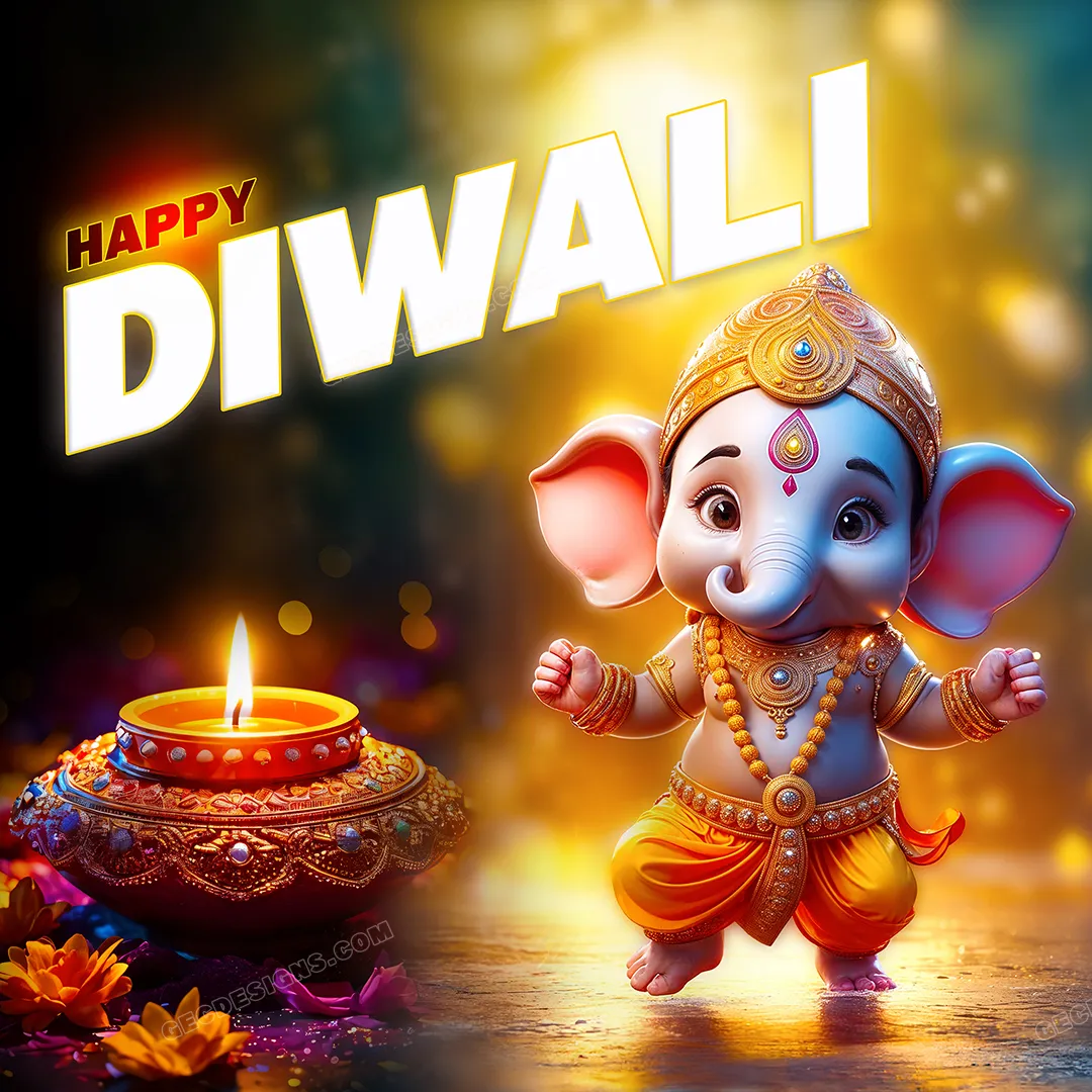 Happy Diwali 2024, cute little Ganesh with Diya HD wallpaper - GEC Designs