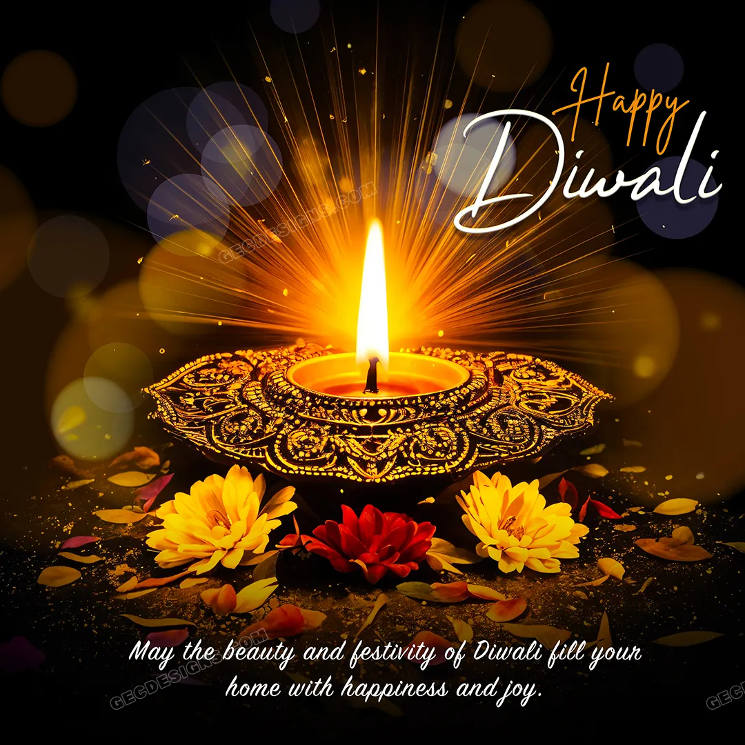 Happy Diwali 2024, wishes and greetings with Diya and Flower Background ...