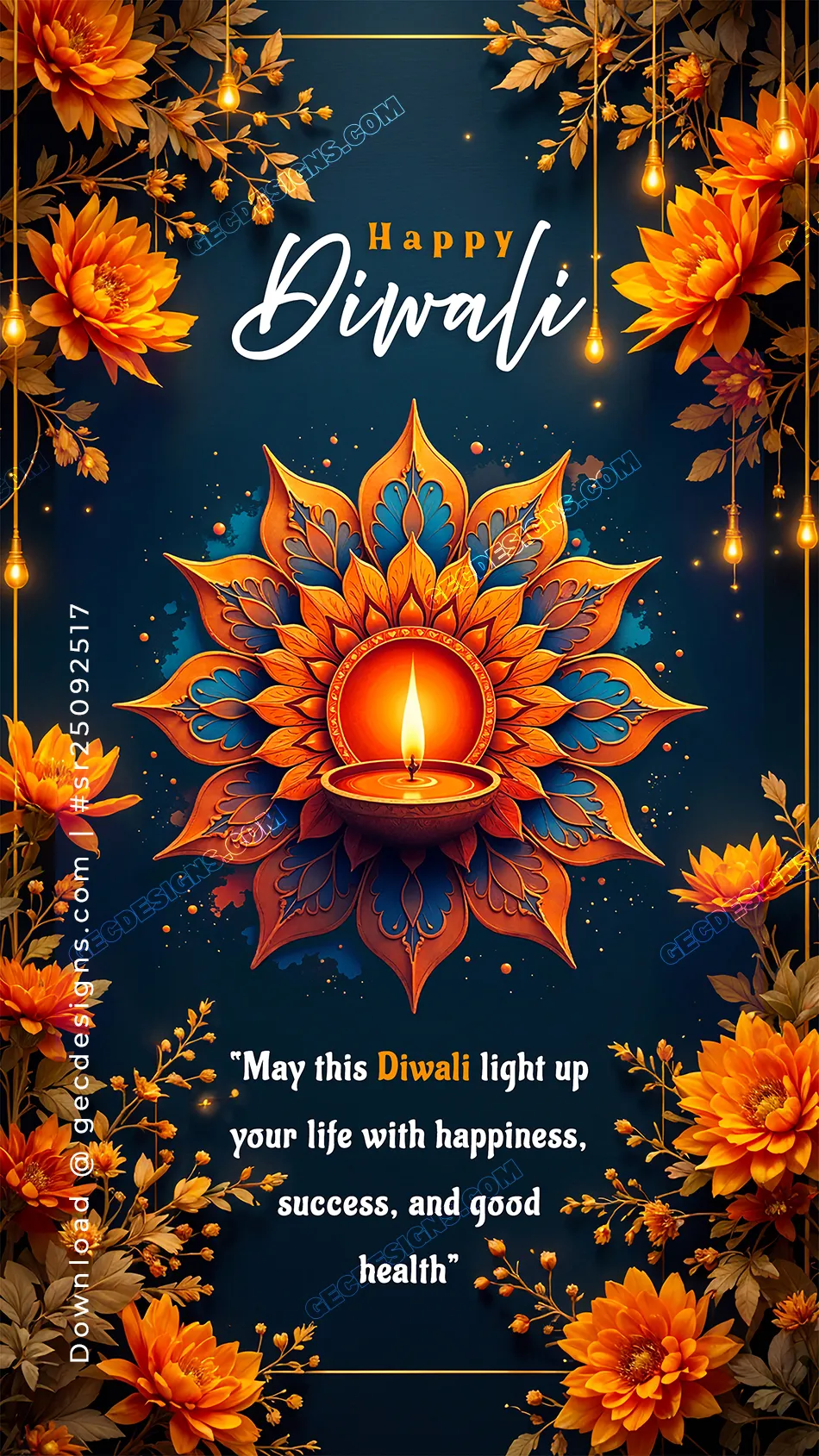 Happy Diwali 2025 Wishes Greeting with Radiant Diya, Rangoli Pattern ...