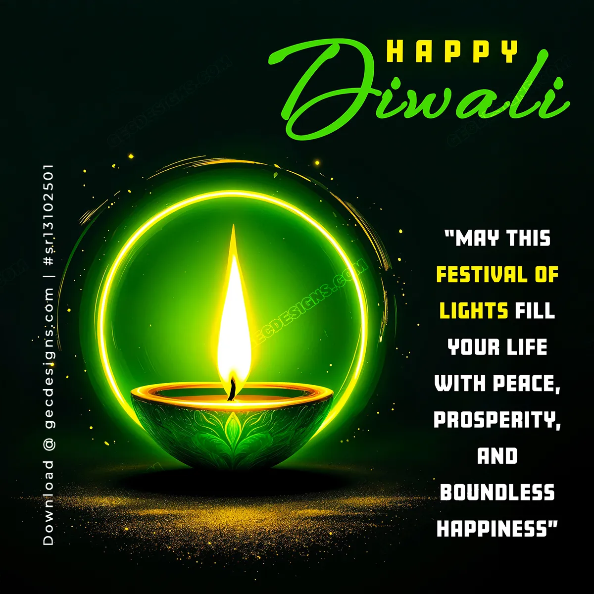 Happy Diwali 2025 Wishes Image with Glowing Green Diya and ...