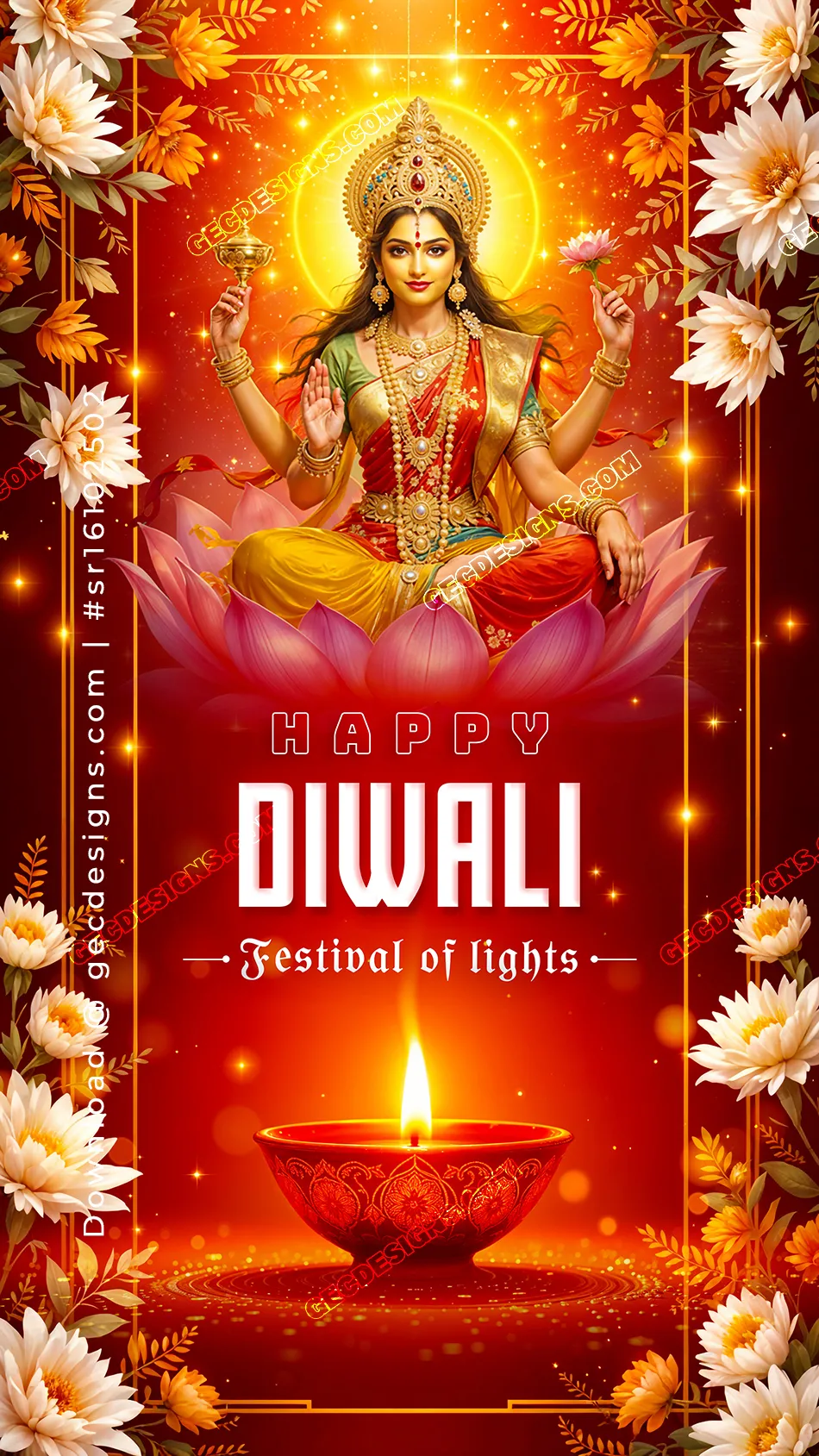Happy Diwali 2025 Wishes Image with Goddess Lakshmi, Diya, Warm Festival Greetings - GEC Designs