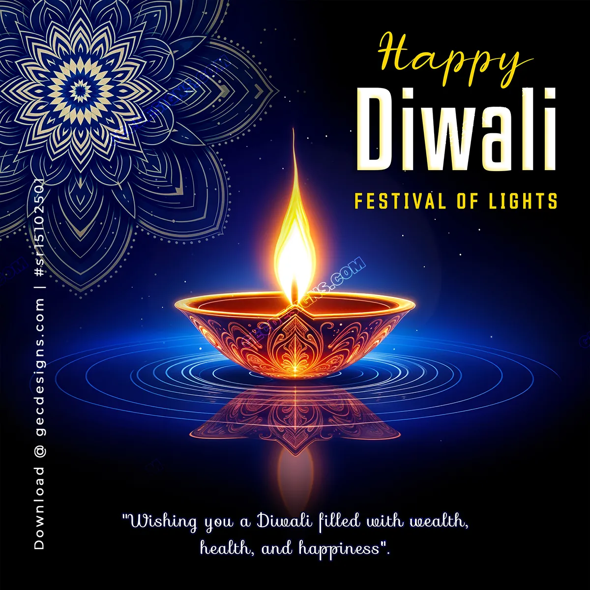 Happy Diwali 2025 Wishes Image with Ornate Diya and Blue Mandala ...