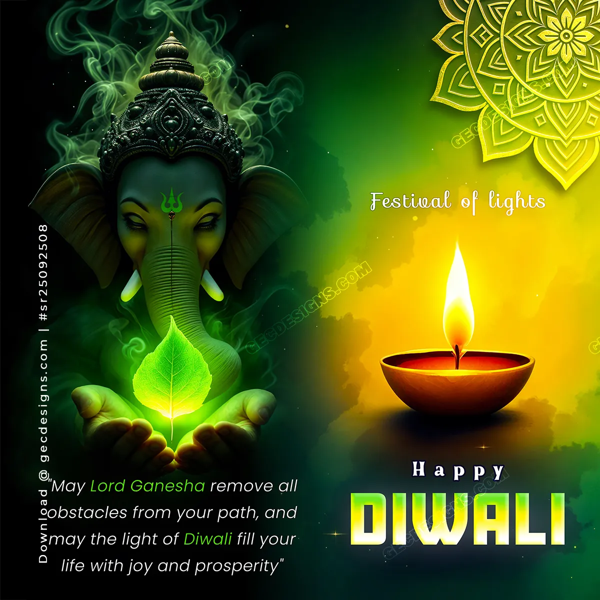 Happy Diwali Wishes Greeting with Lord Ganesha, Diya Light, and ...