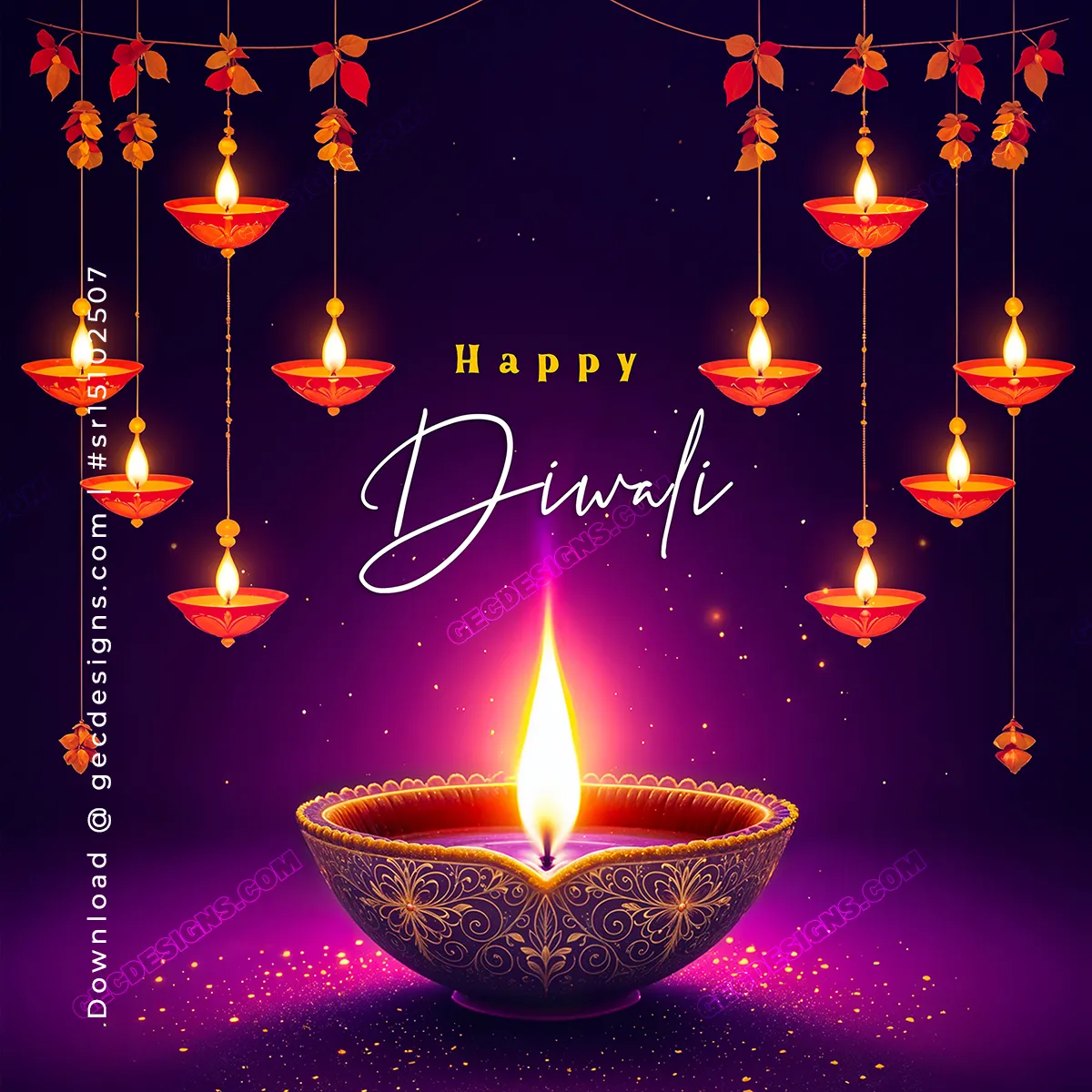 Happy Diwali wishes image with glowing diya and hanging lamps, the ...