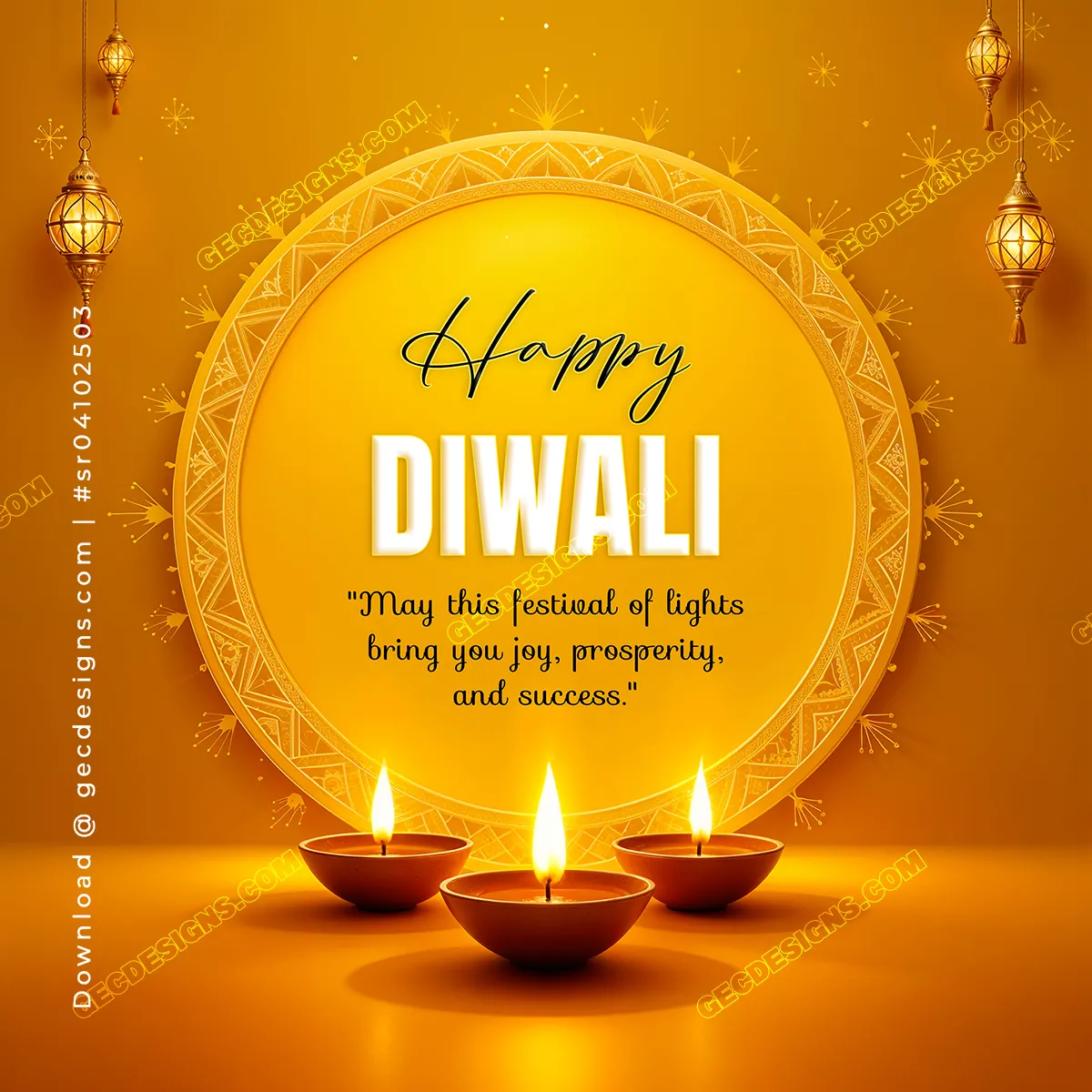 Happy Diwali Wishes Image with Glowing Diyas and Golden Background for ...