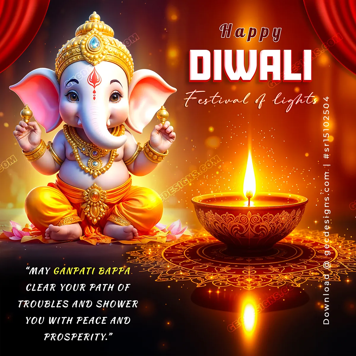 Happy Diwali Wishes with Lord Ganesha, Ganpati Blessings Festival ...