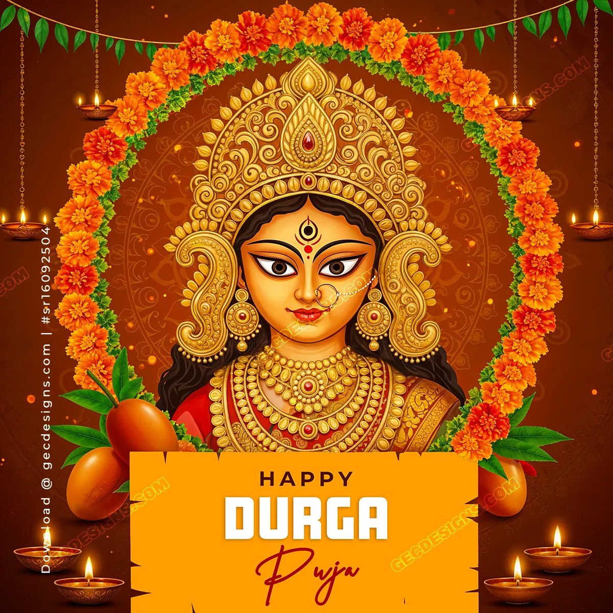 Happy Durga Puja 2025 Wishes Image with Divine Goddess Durga Idol for ...