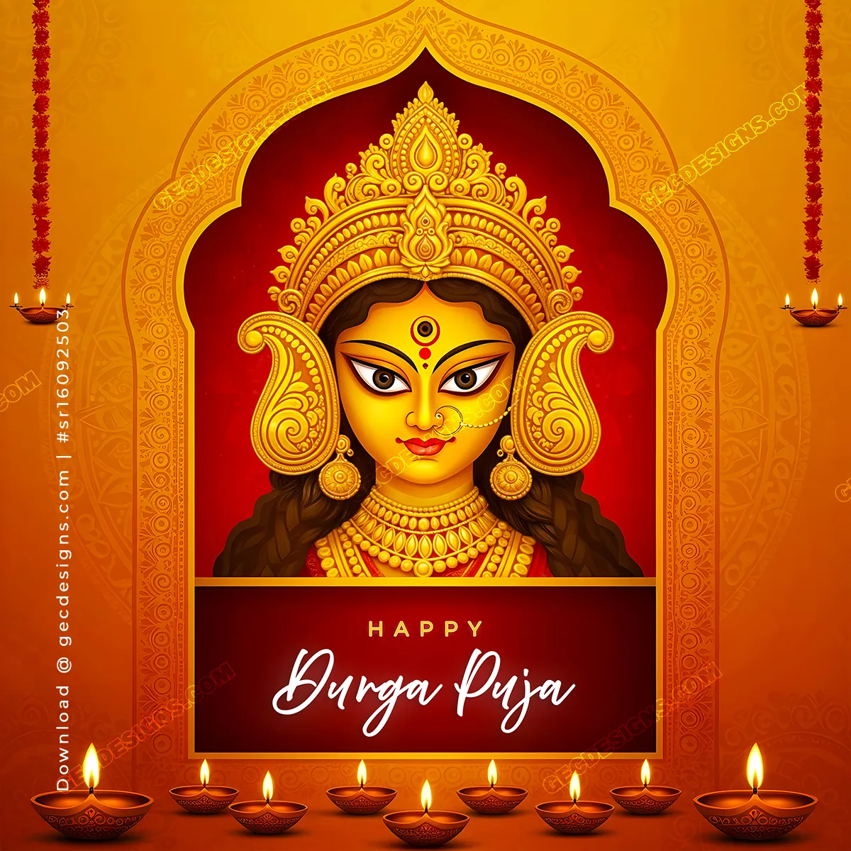 Happy Durga Puja 2025 Wishes Image with Divine Goddess Durga ...