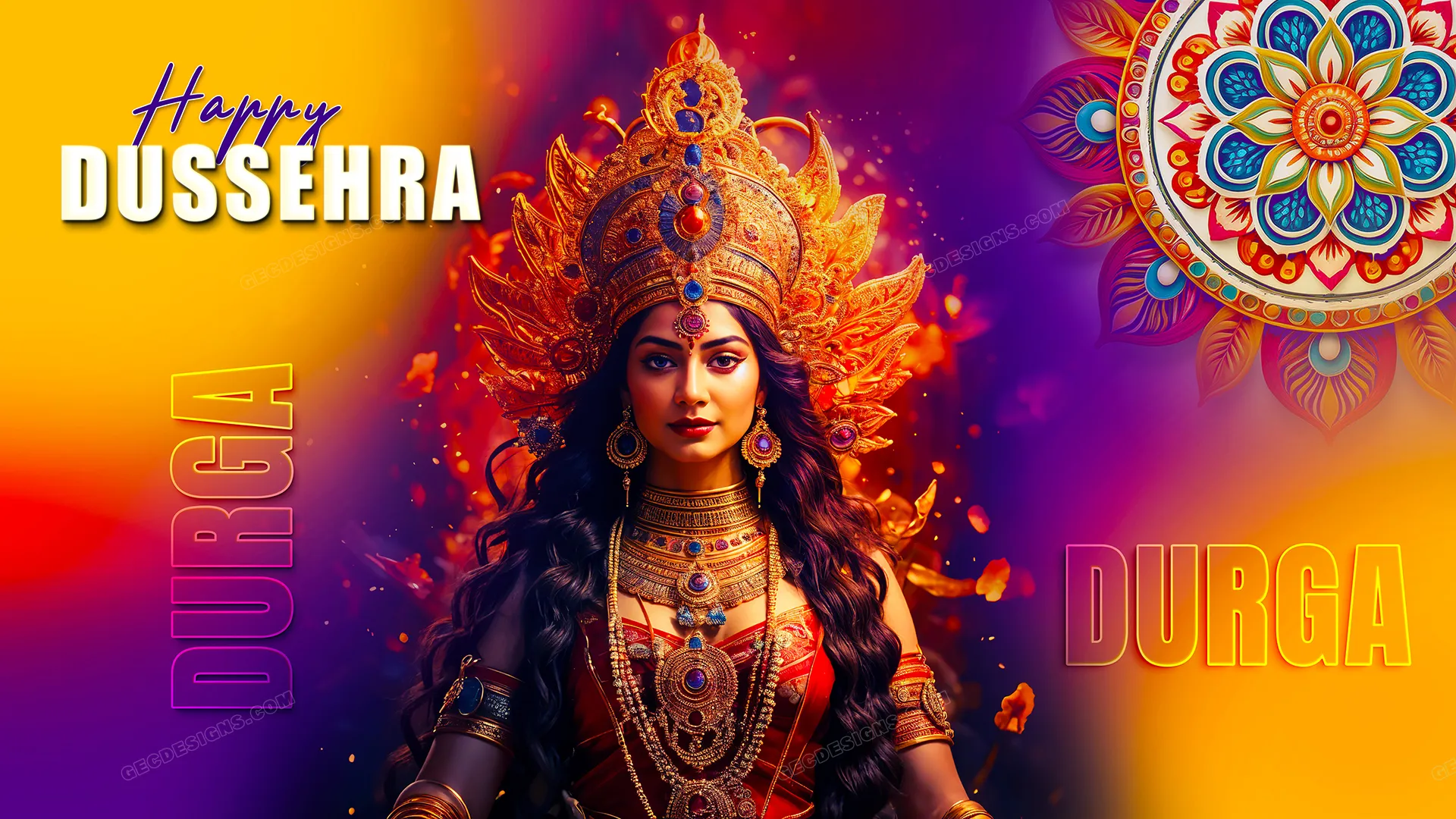 Happy Dussehra, Durga Puja festival celebration wishes image - GEC Designs