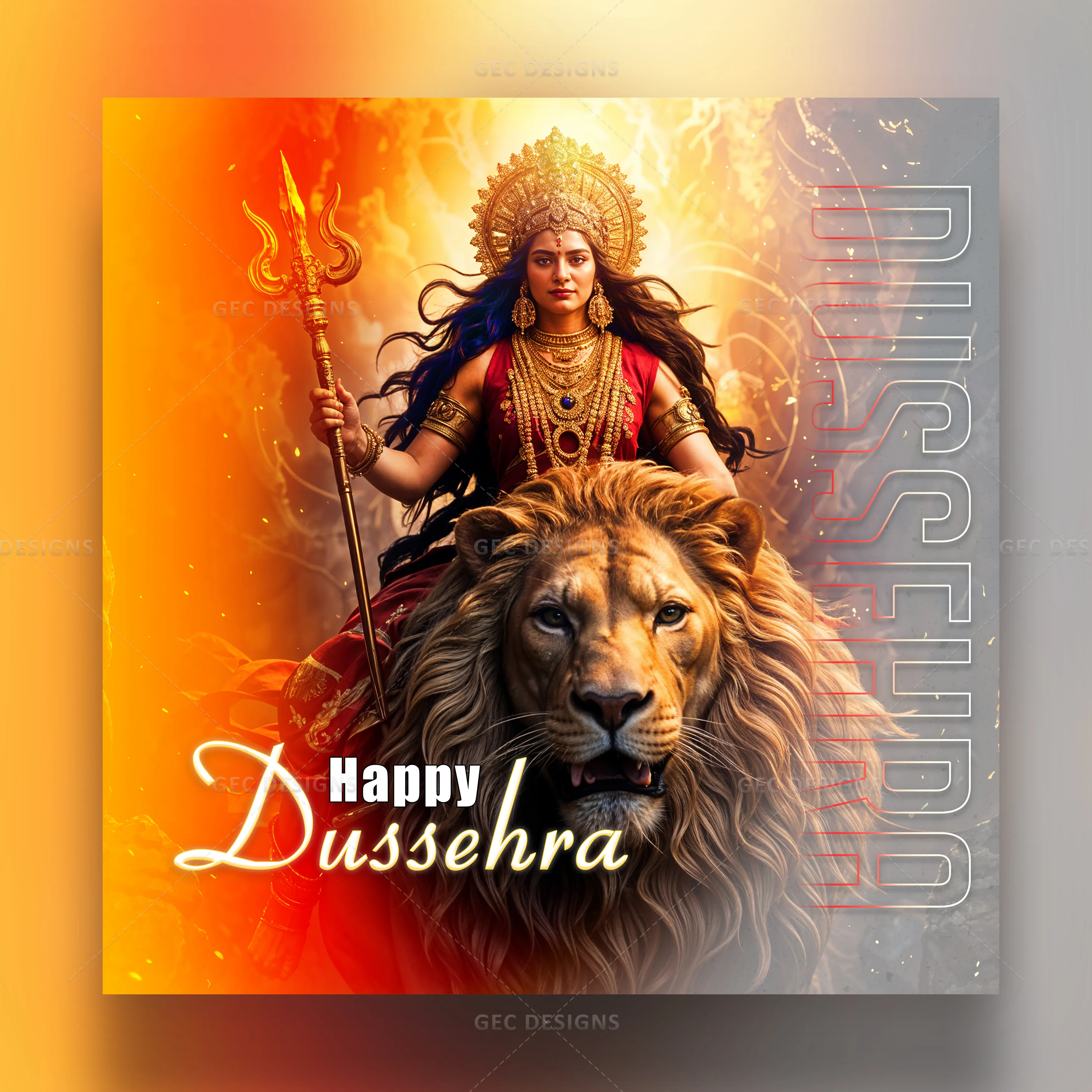 Happy Dussehra, Durga Puja wishes with Maa Durga with a Lion image ...