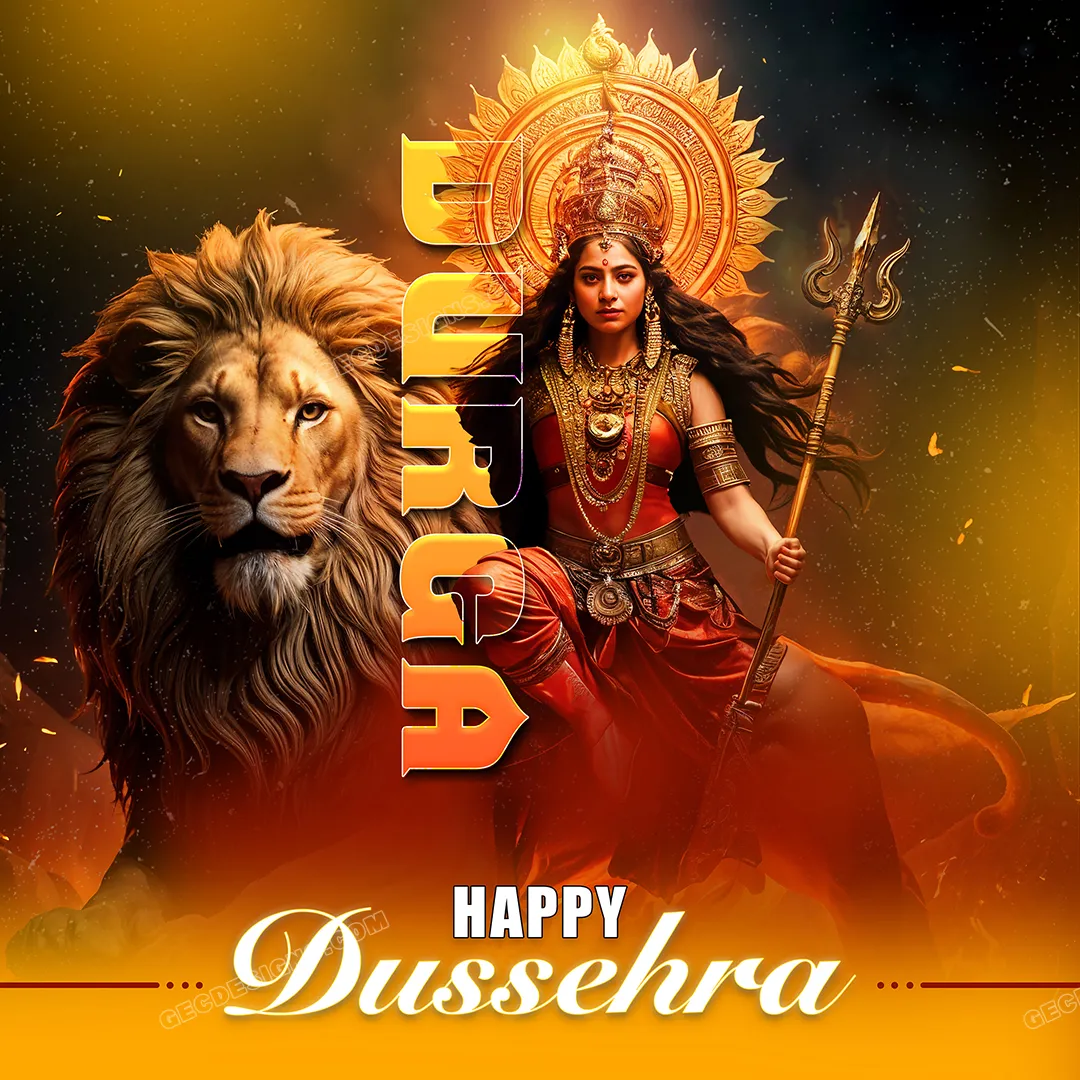 Happy Dussehra, Goddess Durga sitting on a Lion background image - GEC ...
