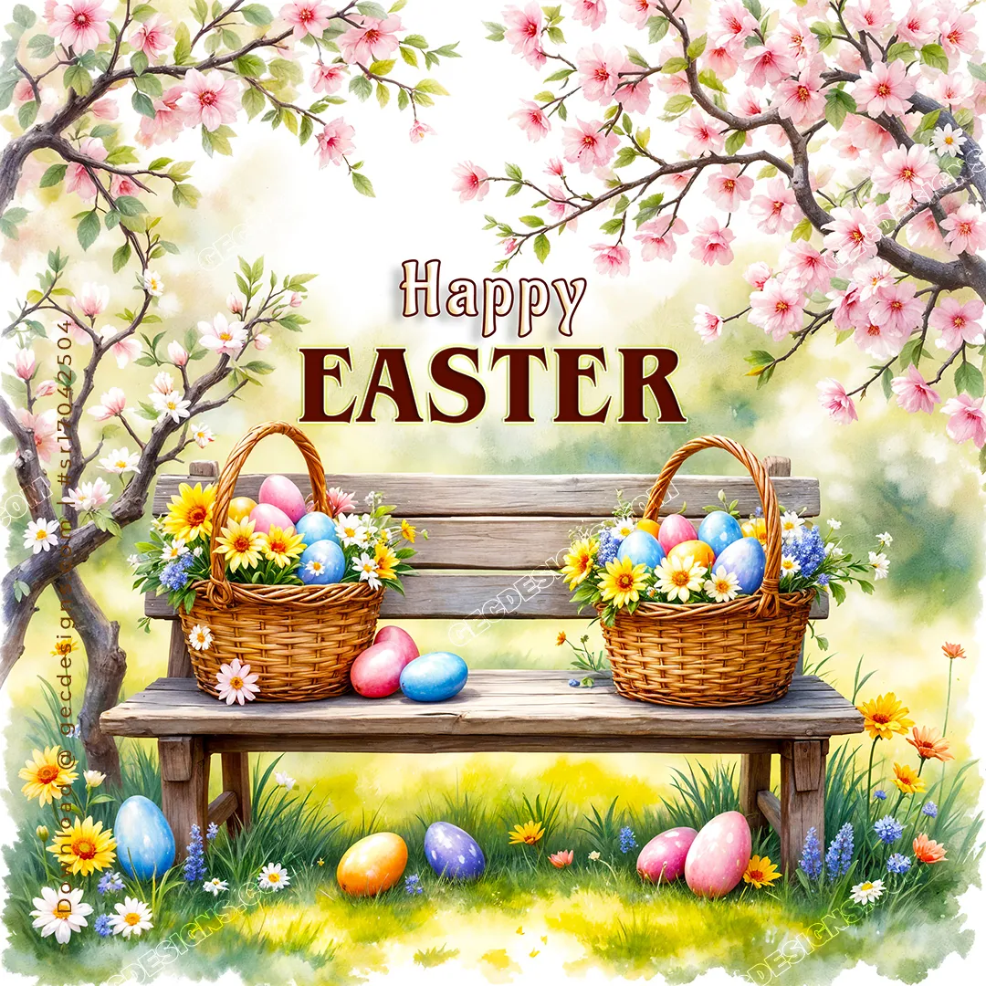 Happy Easter colorful Easter egg hunt celebration spring garden ...