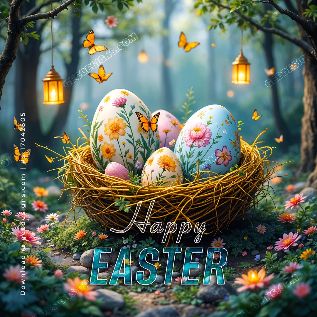 Happy Easter colorful eggs in the nest image - GEC Designs