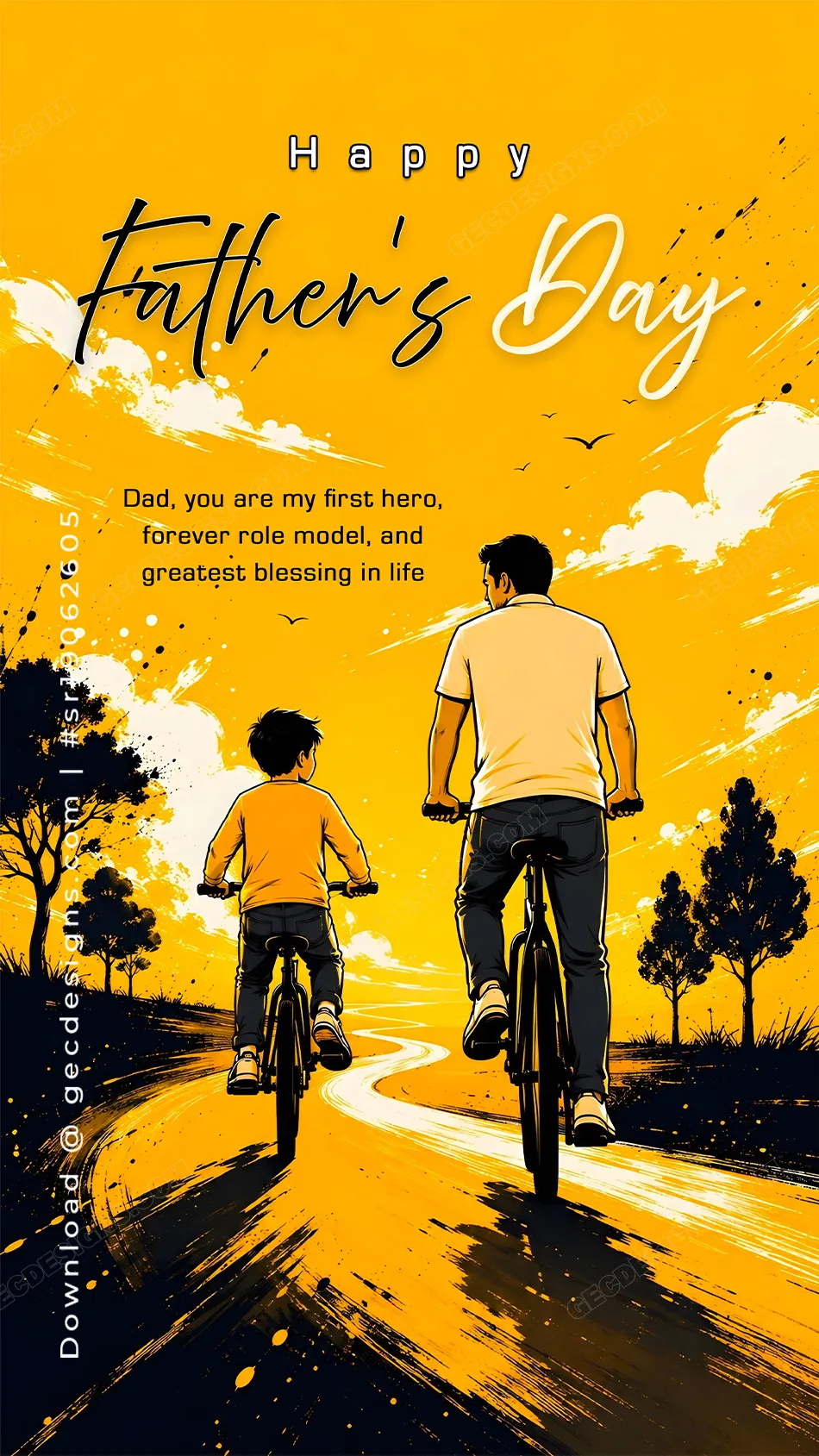 Happy Father’s Day Images with Golden Father and Child Silhouette ...