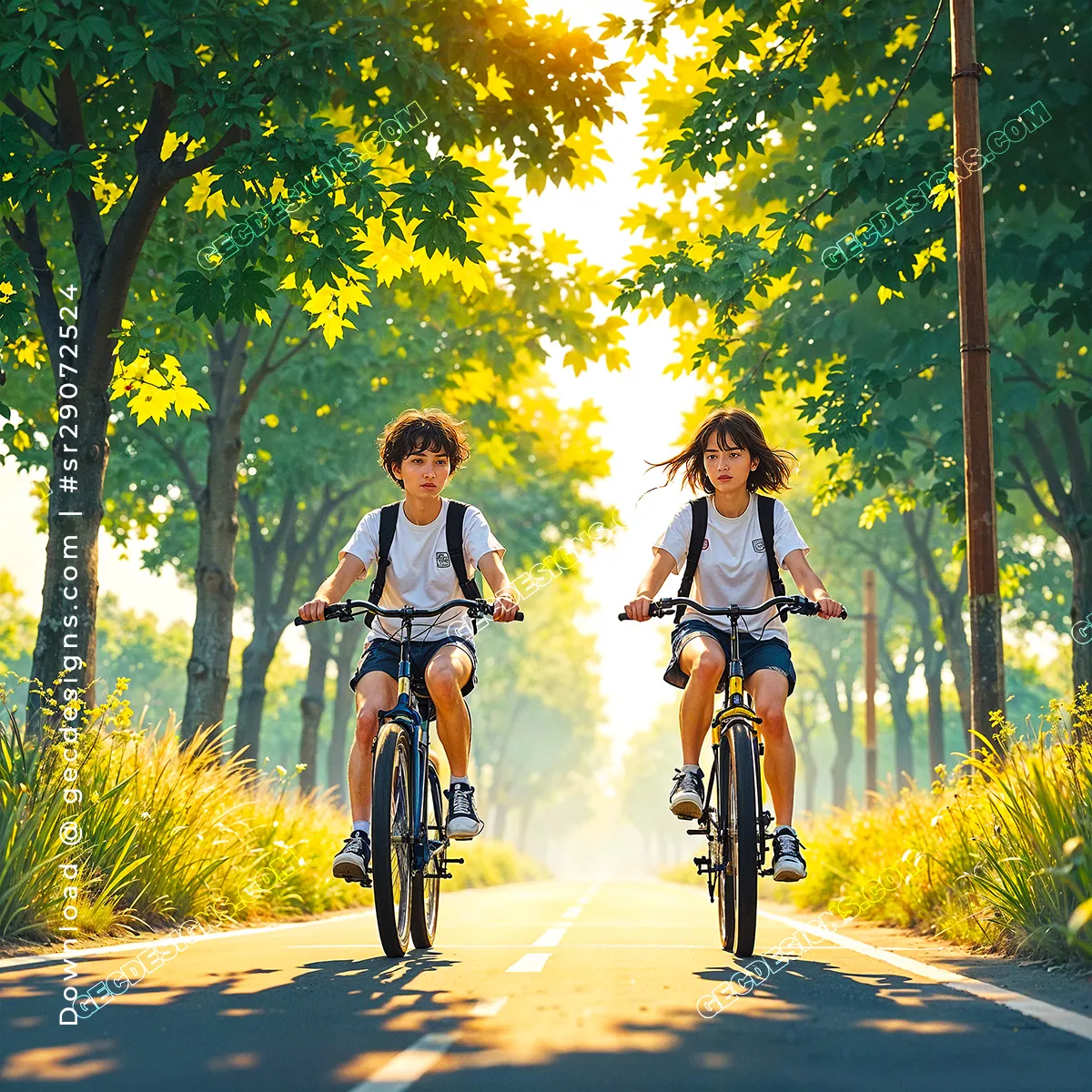 Happy Friendship Day Image of Boy and Girl Riding Bicycles Together on ...