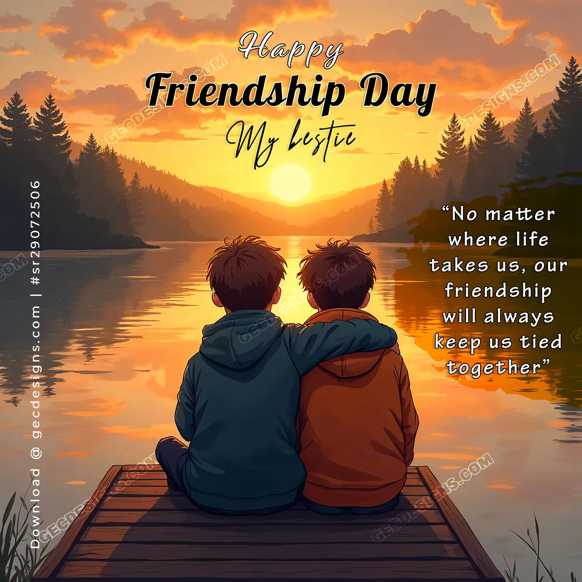 Happy Friendship Day Image of Two Boys Sitting by Lake During Sunset ...