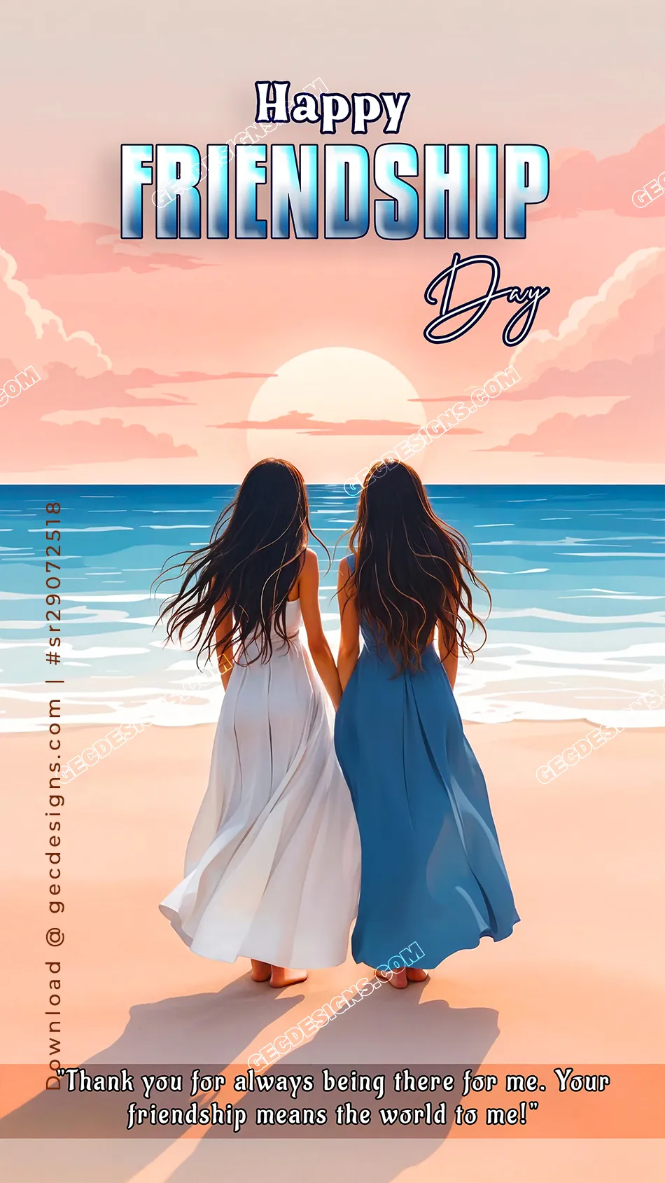 Happy Friendship Day Image of Two Girls Holding Hands on the Beach at ...